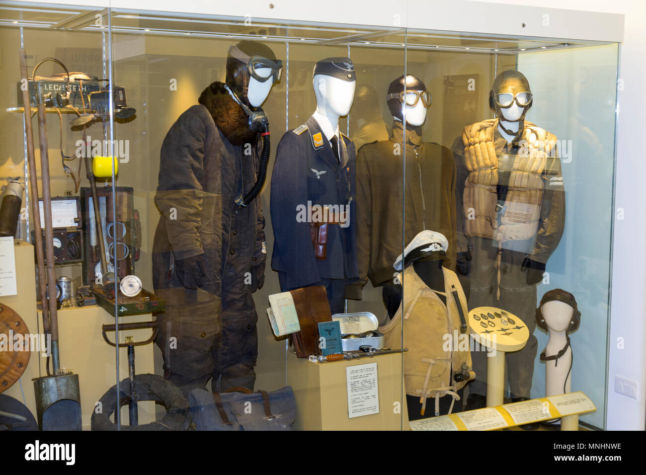 Exhibit / display of axis powers airmen / WW2 German Luftwaffe uniforms etc. exhibits inside the ...
