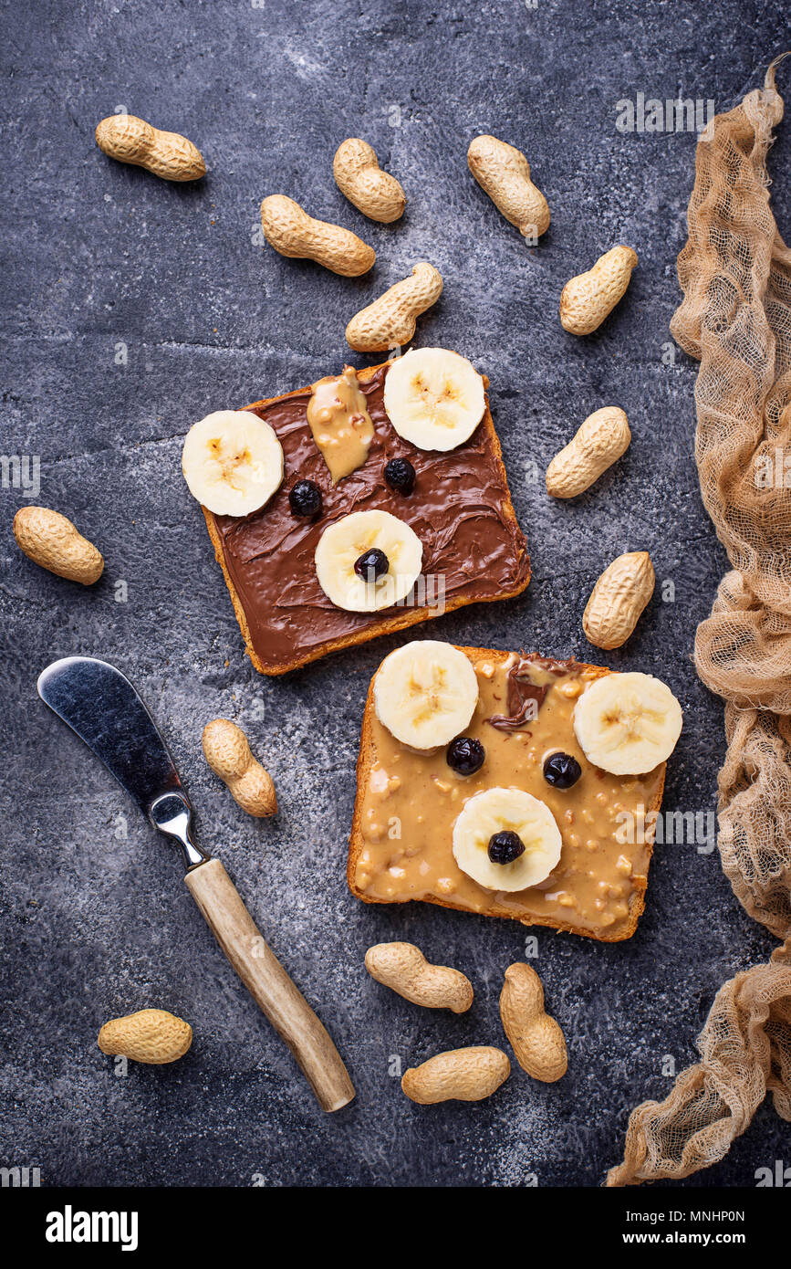 Sandwiches with peanut butter in shape of bear Stock Photo - Alamy
