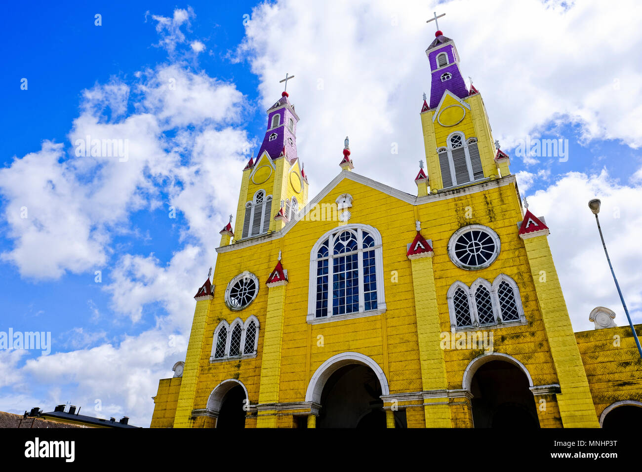 Yellow facade of Church of San Francisco, UNESCO World Heritage Site ...