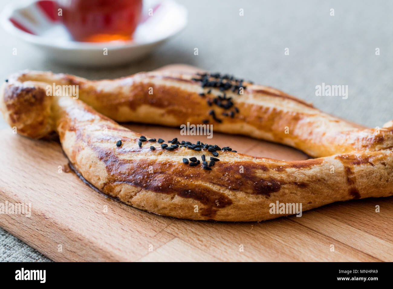 Turkish Salty Pastry Catal with tea. Turkish Cookie Stock Photo - Alamy