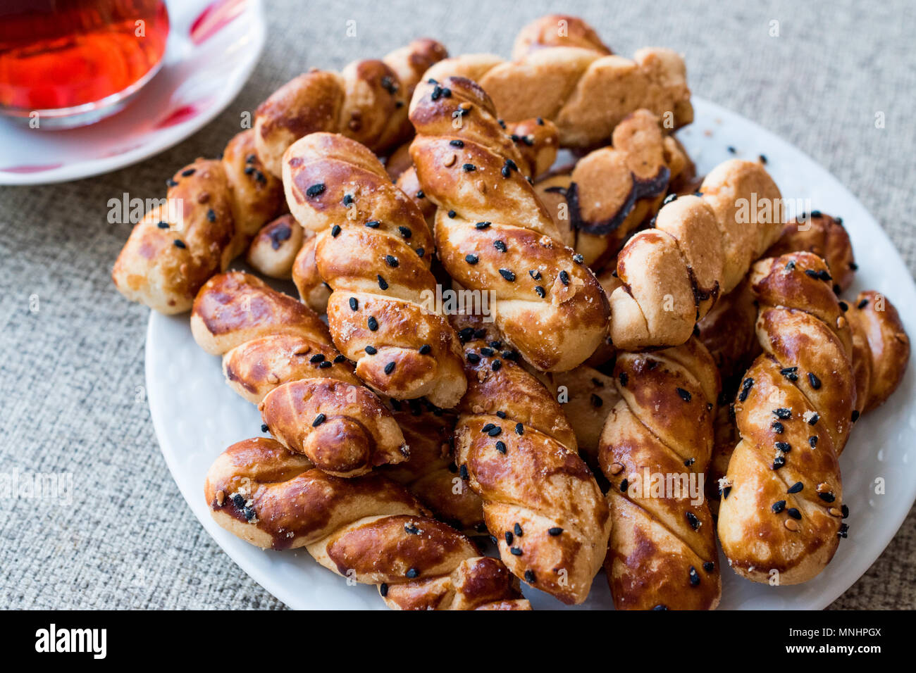 Turkish Salted cookies with tea / Burgu Kurabiye. Traditional Food ...