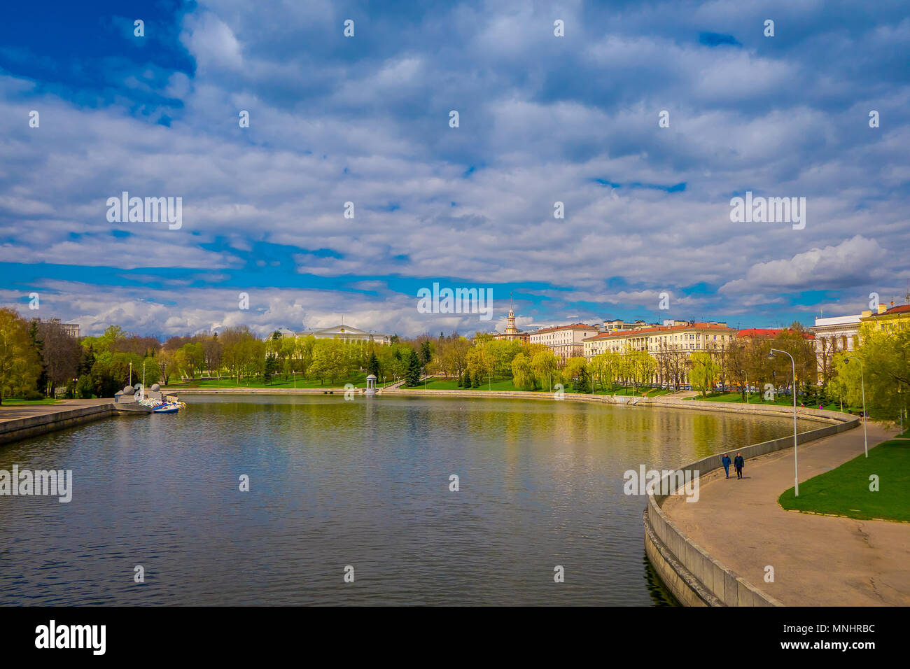 Beautiful landscape with the river Svisloch in the Victory Park in ...