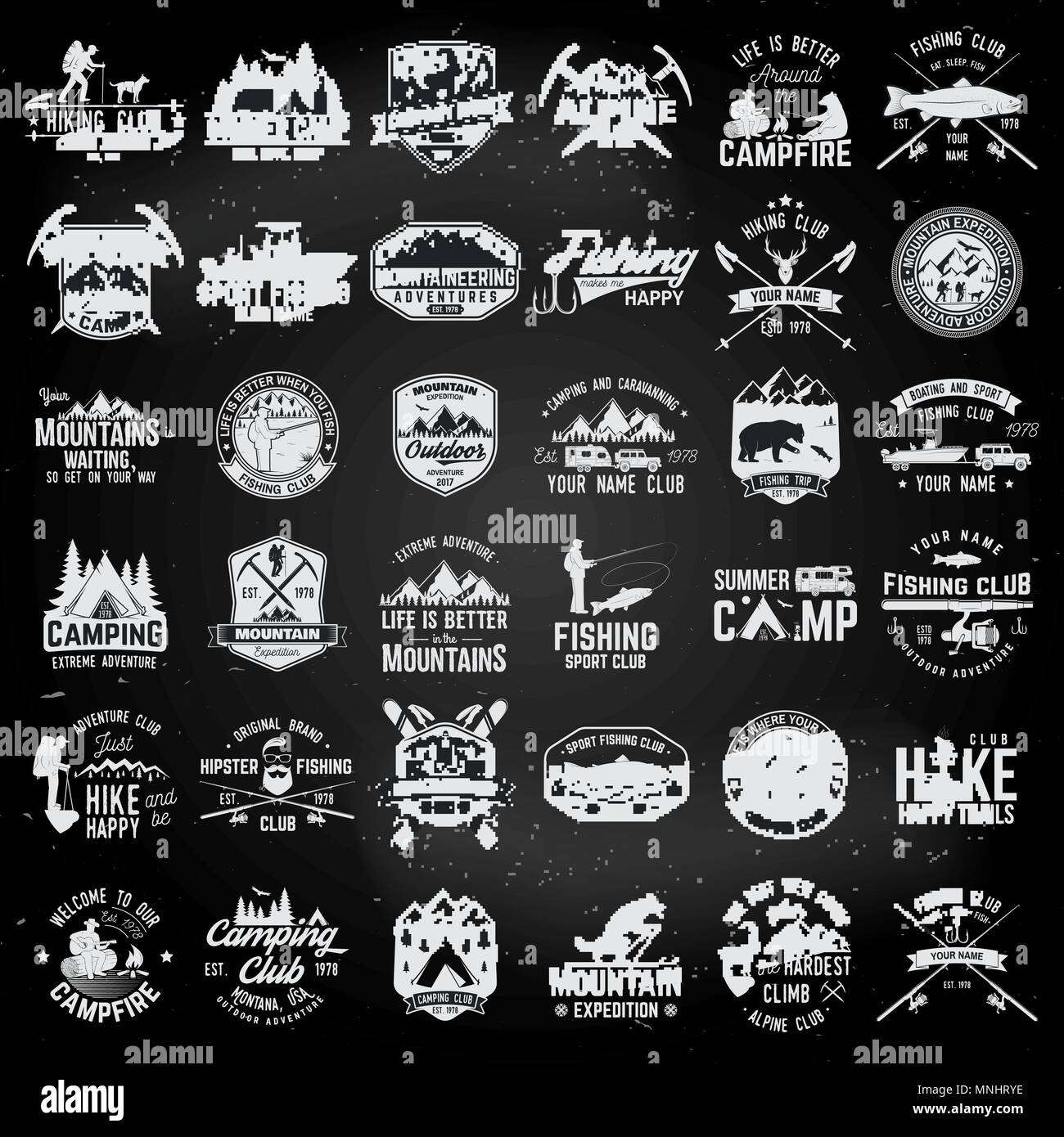 Vintage Summer Camp Logos Mountain Adventure Hipster Badges. Set Of