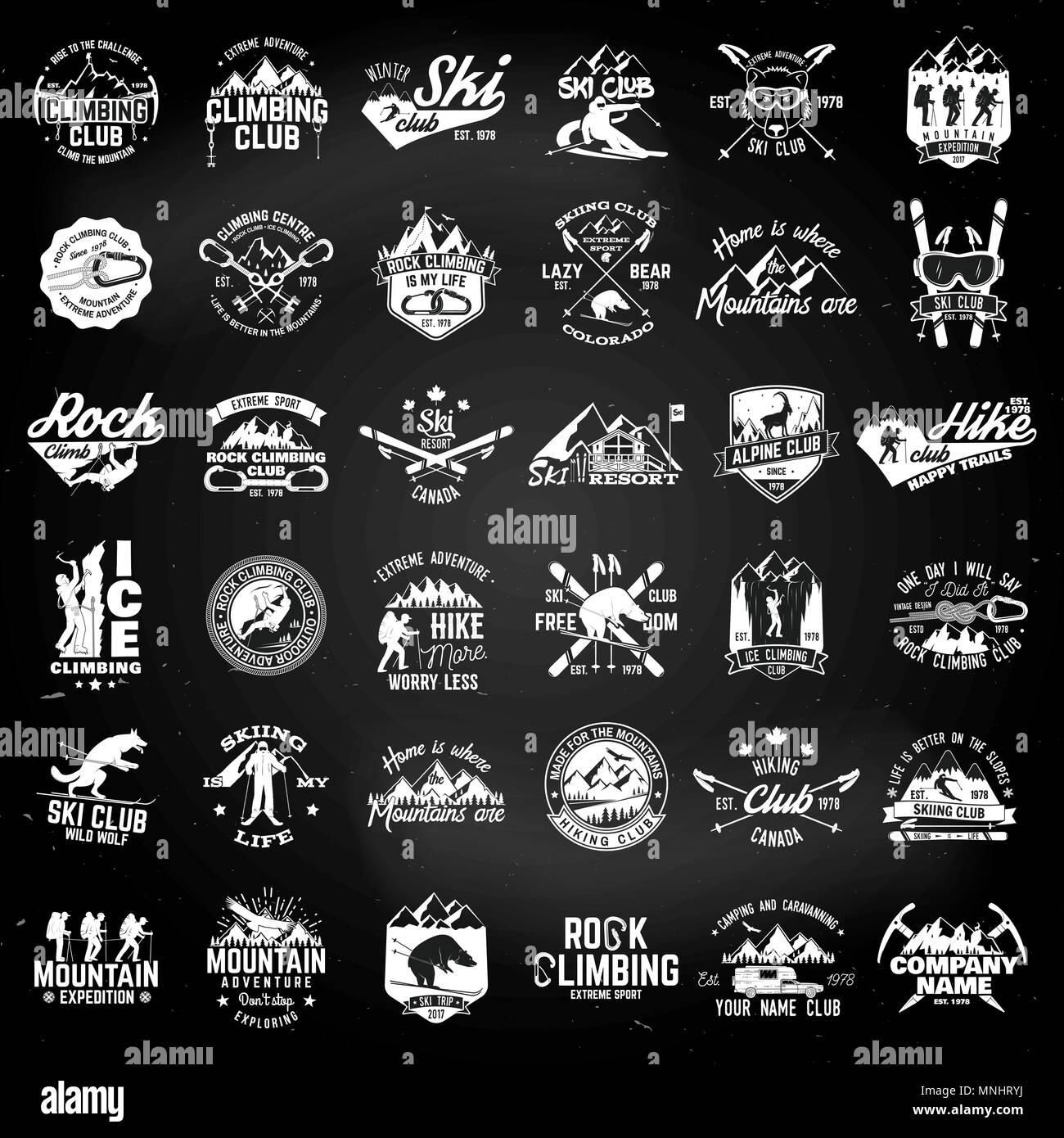 Rock and ice climbing,skiing, alpine and hiking club. Vector ...