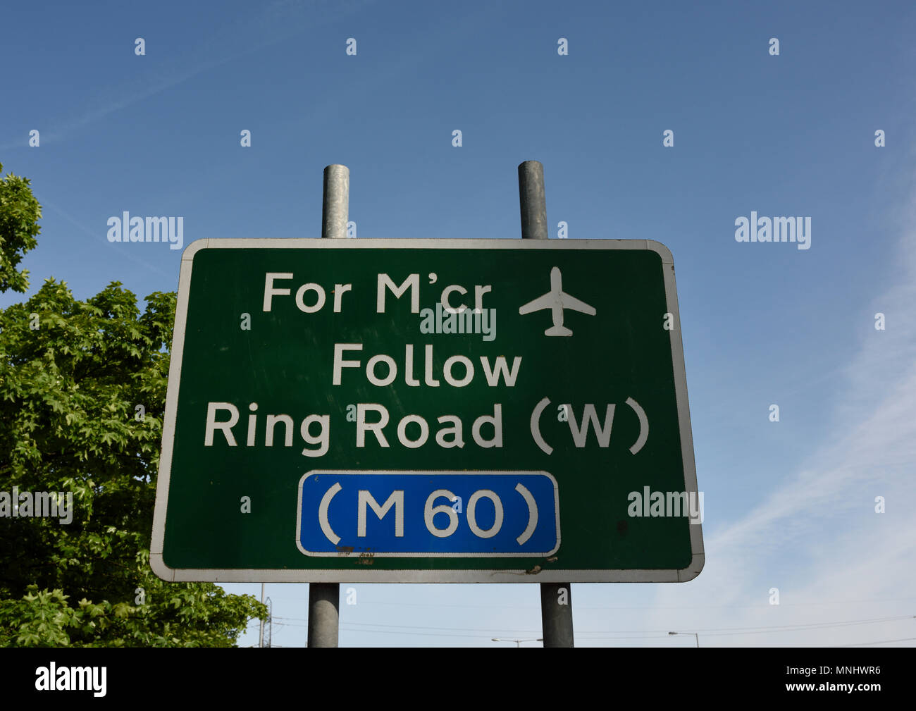 Road sign M60 motorway, follow ring road west, whitefield greater ...