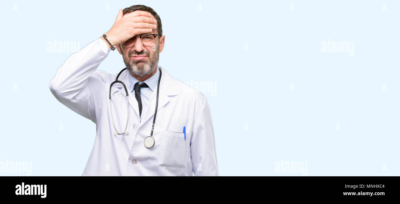 Doctor senior man, medical professional terrified and nervous ...
