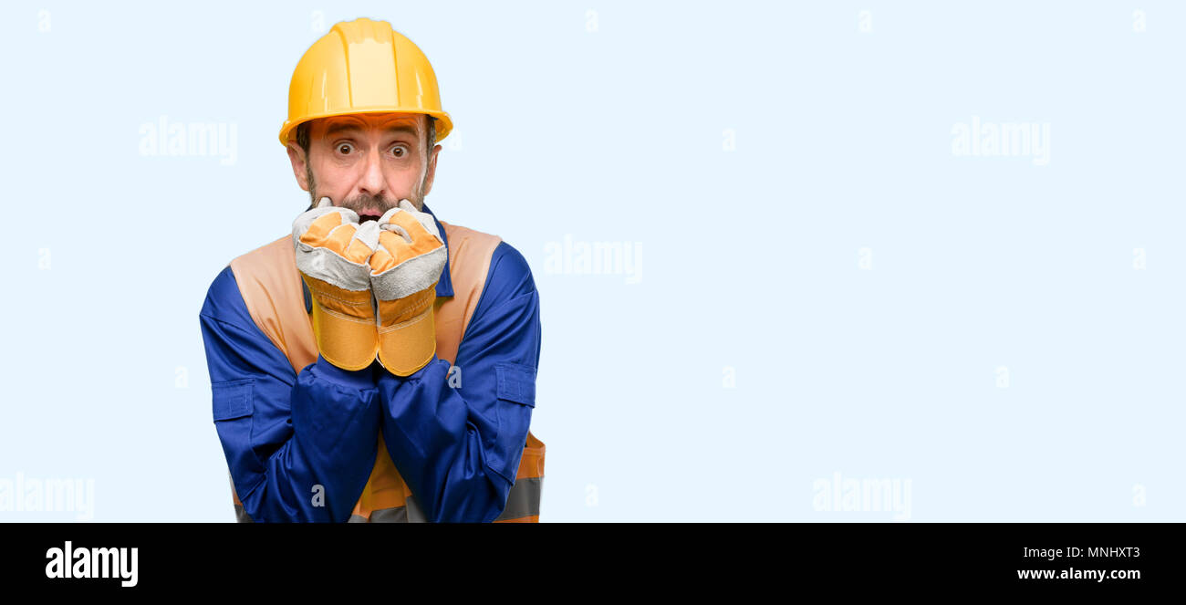 Senior engineer man, construction worker terrified and nervous ...