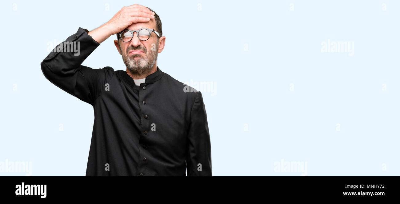 Priest religion man terrified and nervous expressing anxiety and panic ...