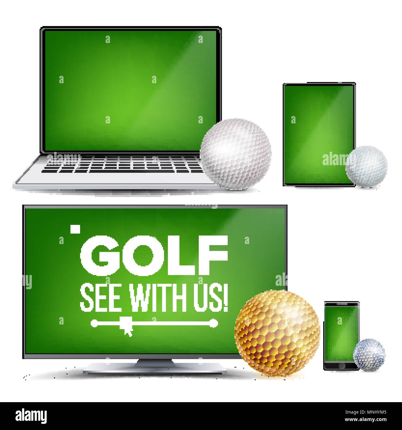 Golf Application Vector. Field, Golf Ball. Online Stream, Bookmaker ...