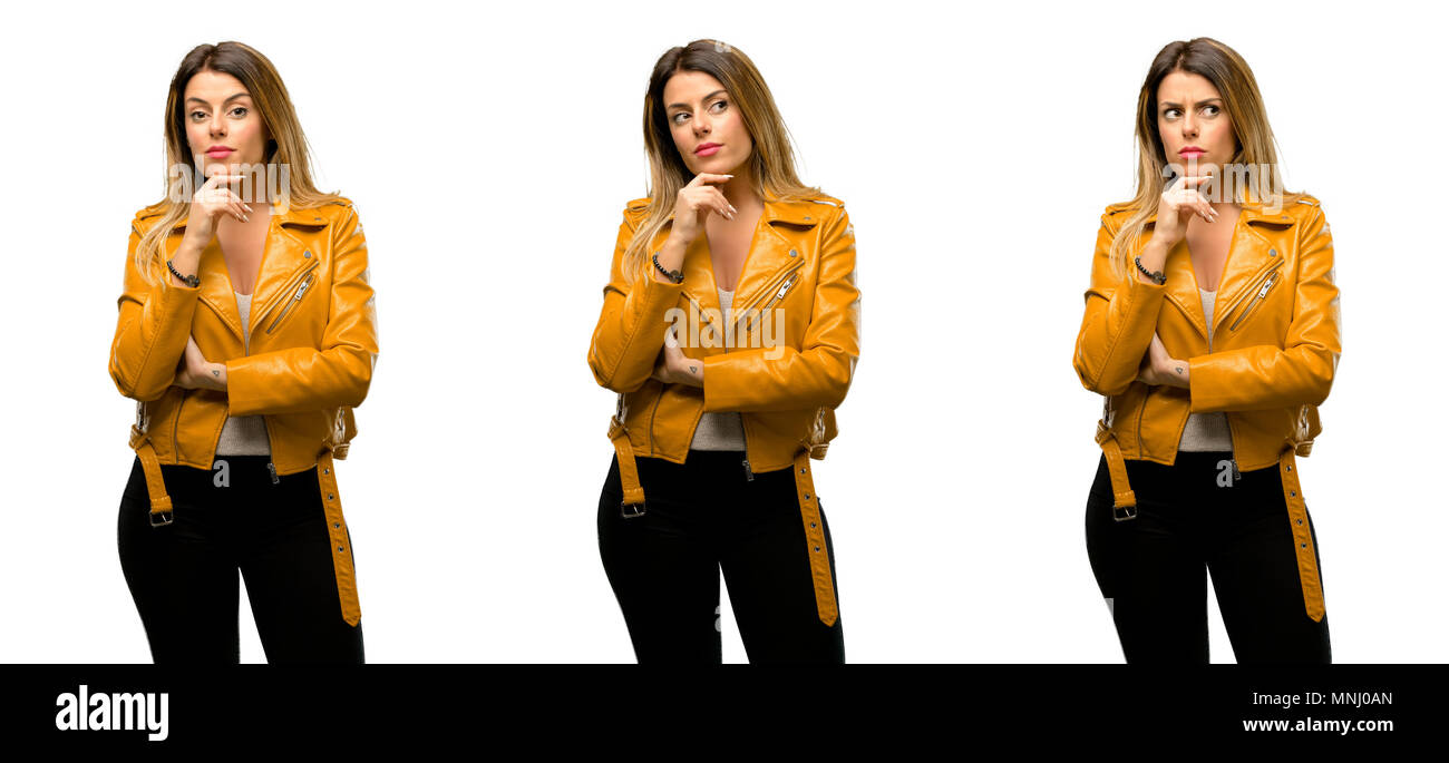 Beautiful young woman doubt expression, confuse and wonder concept ...