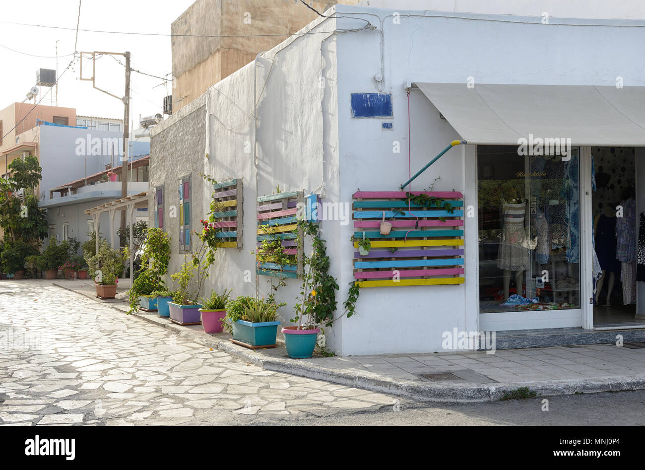 small street in a Greek town,Crete Stock Photo - Alamy
