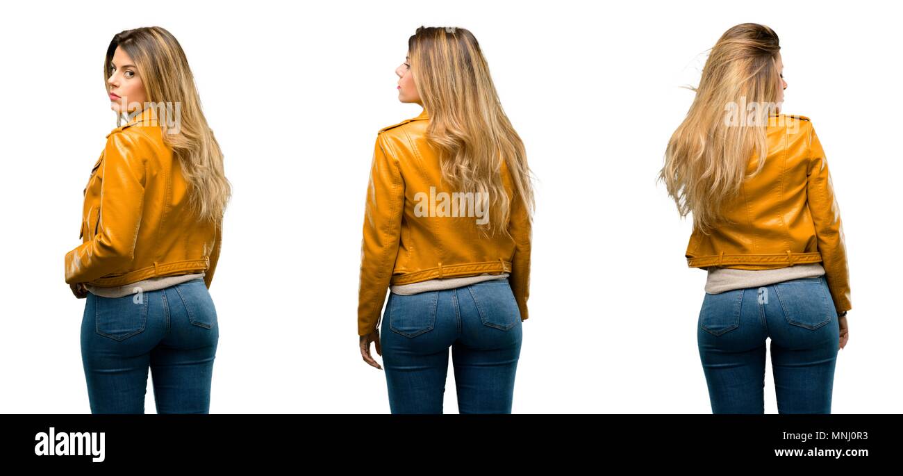 Beautiful young woman backside, rear view over white background Stock ...