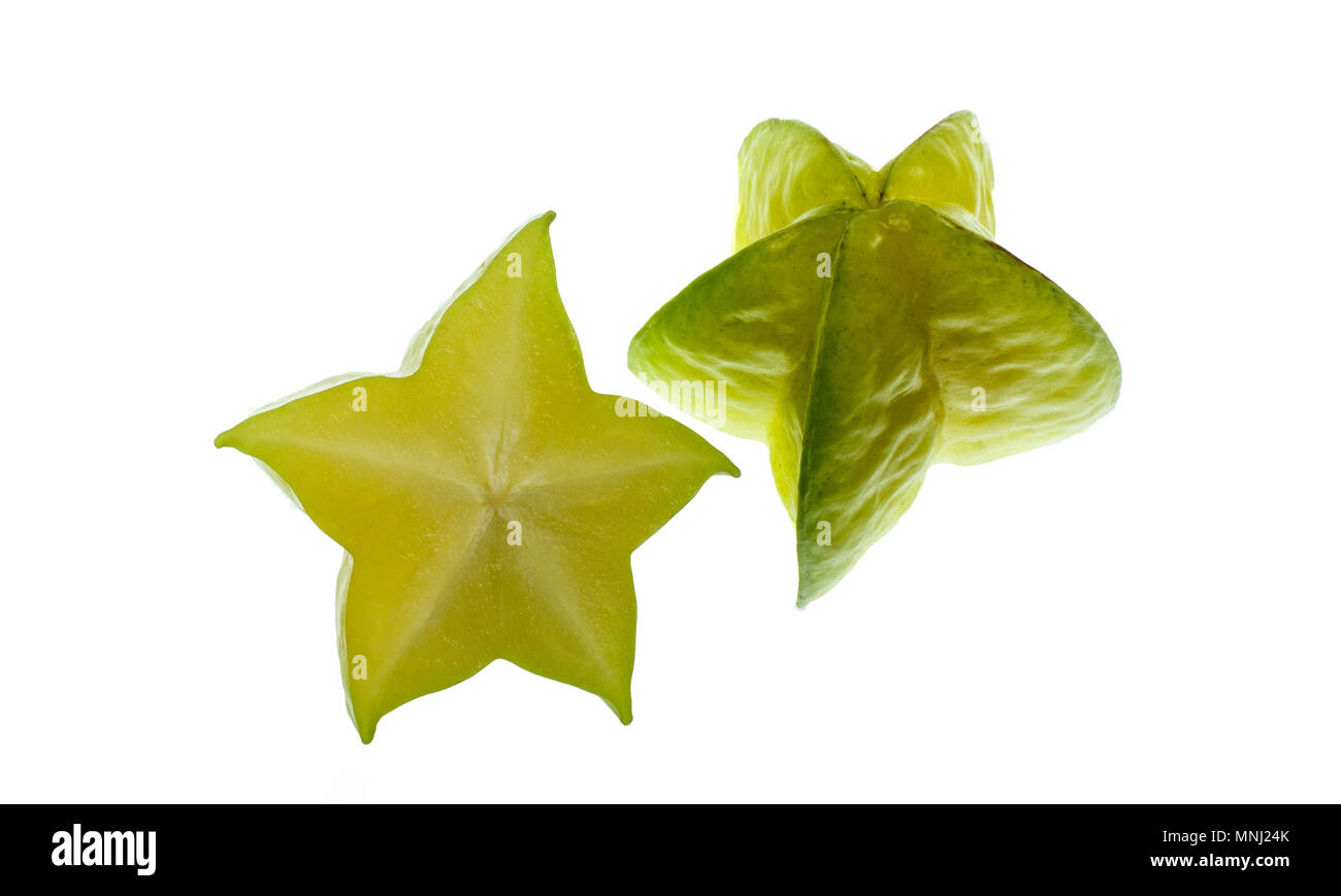Cross section and end view of a Carambola or Star Fruit, the fruit of ...