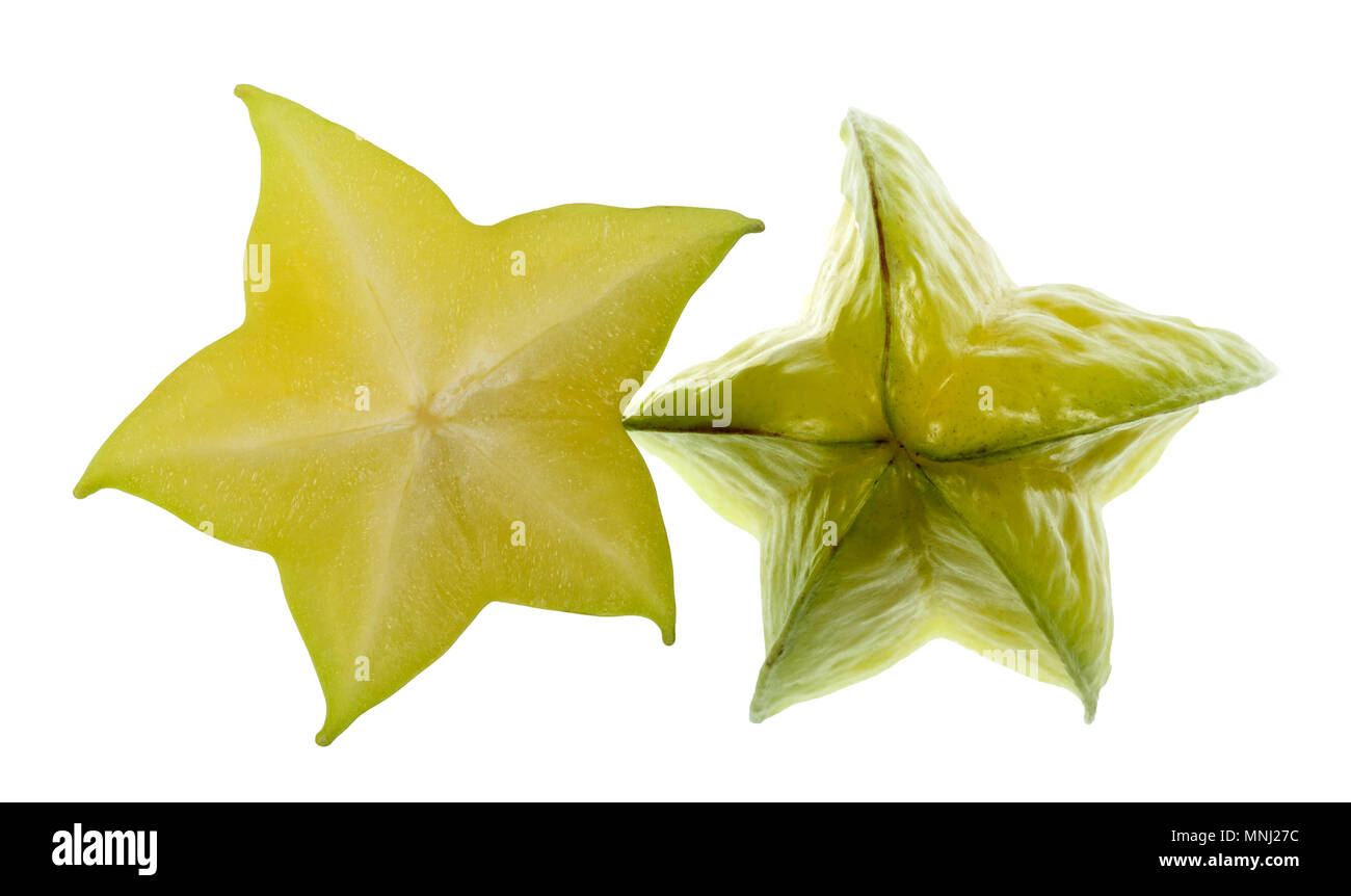 Cross section and end view of a Carambola or Star Fruit, the fruit of ...