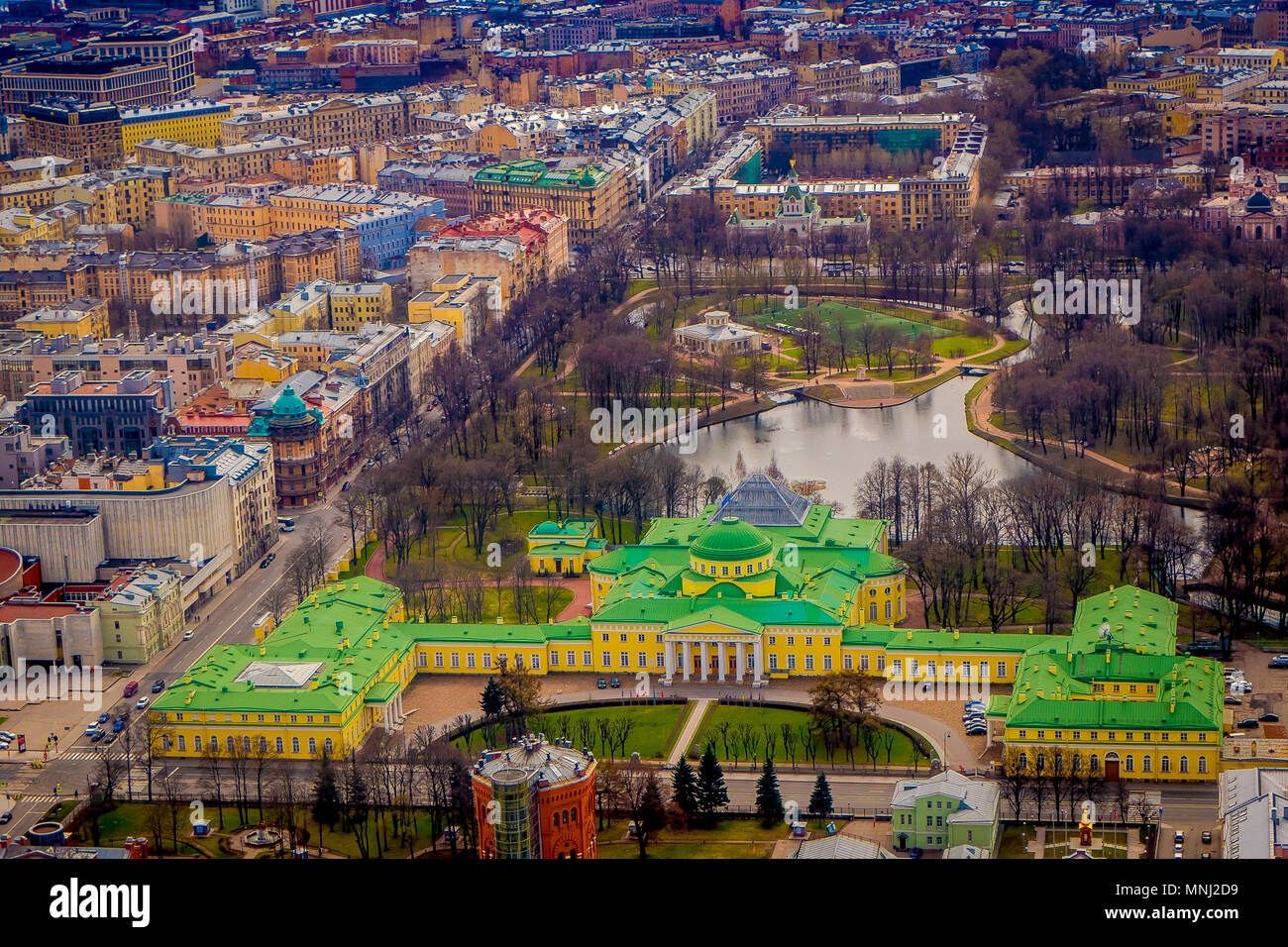 ST. PETERSBURG, RUSSIA, 01 MAY 2018: Above aerial view of Tauride ...