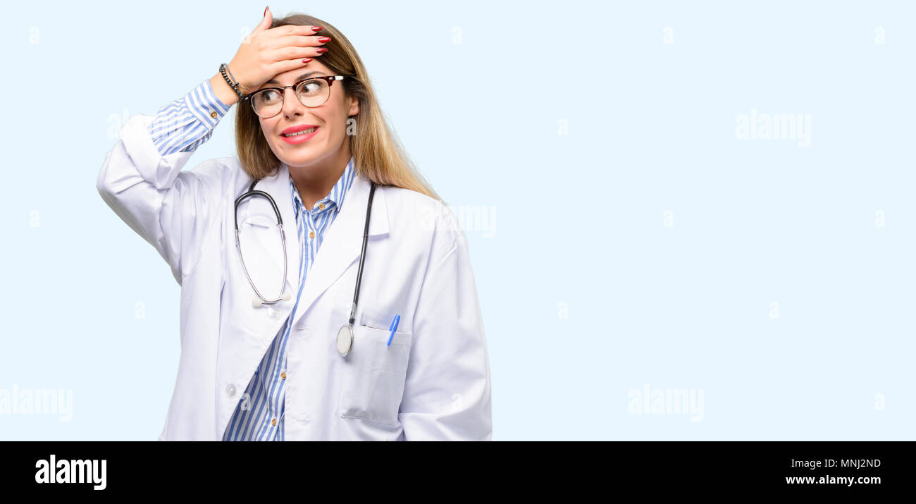 Young doctor woman, medical professional terrified and nervous ...