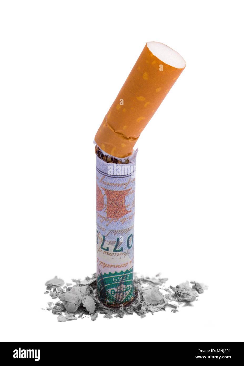 Money Cigarette Butt with Ash Isolated on a White Background Stock ...