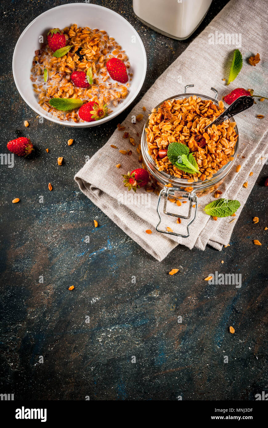 Homemade granola from mix of cereals (barley, oat, rye, bran) with with ...