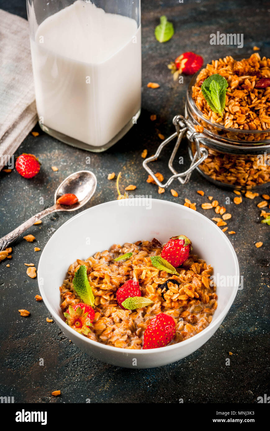 Homemade granola from mix of cereals (barley, oat, rye, bran) with with ...