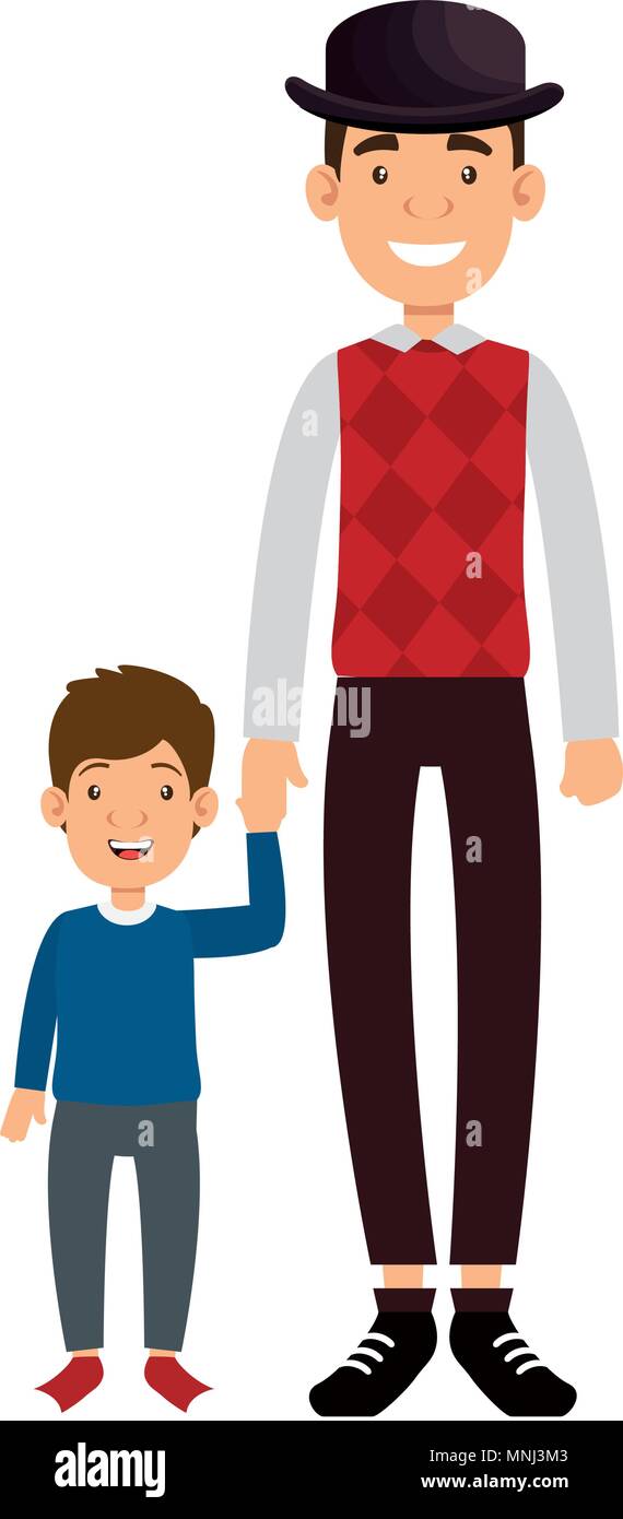 cute father with hat and son avatars characters Stock Vector Image ...