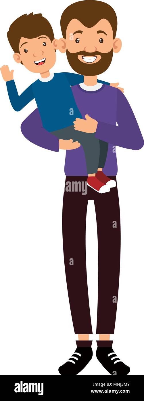 cute father with beard lifting son avatars characters Stock Vector ...