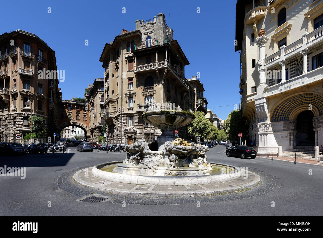 View of the arched entrance and the Fontana delle Rane (Fountain of the ...