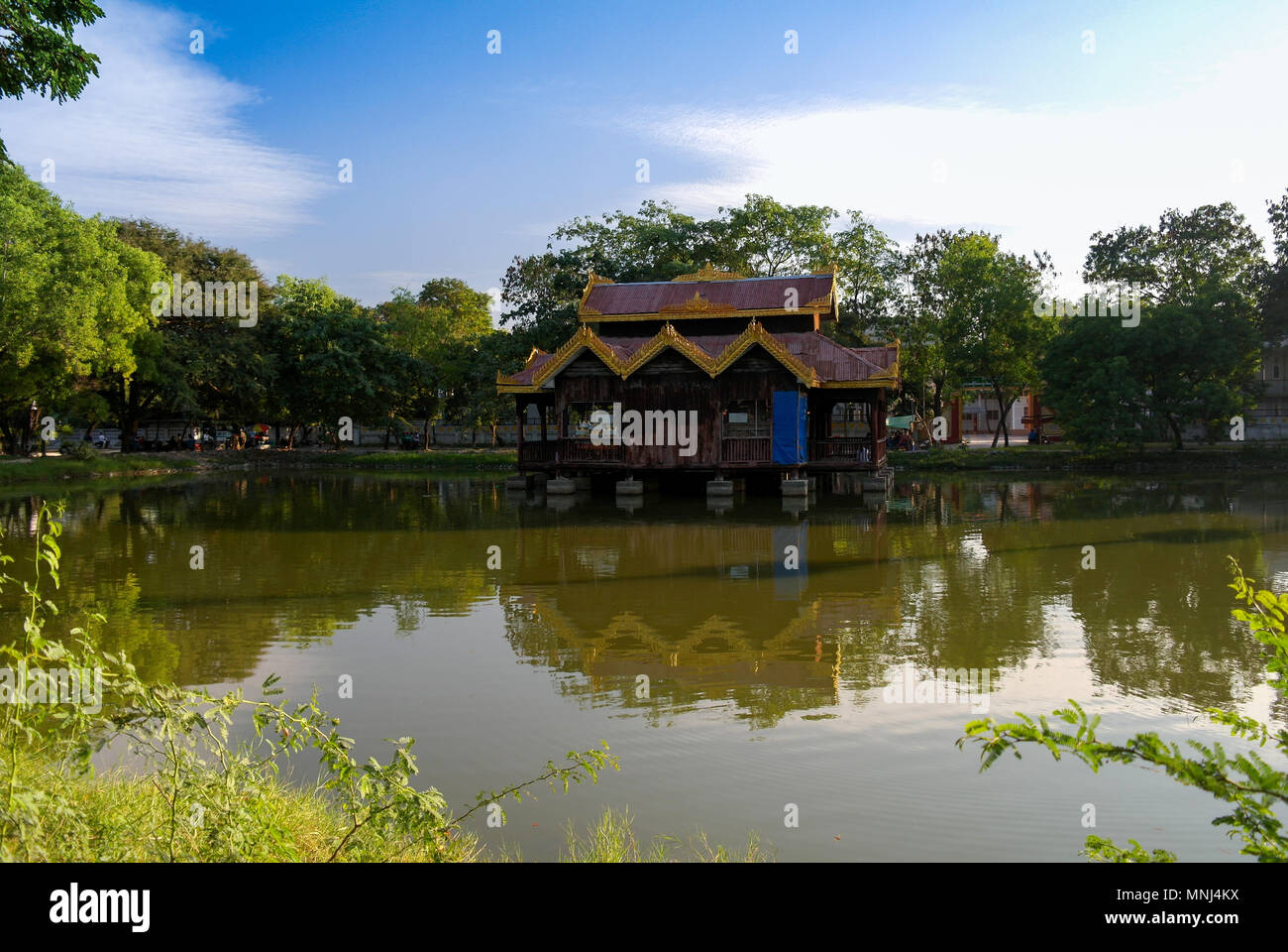 View to Gazebo along pond in Mandalay, Myanmar Stock Photo - Alamy