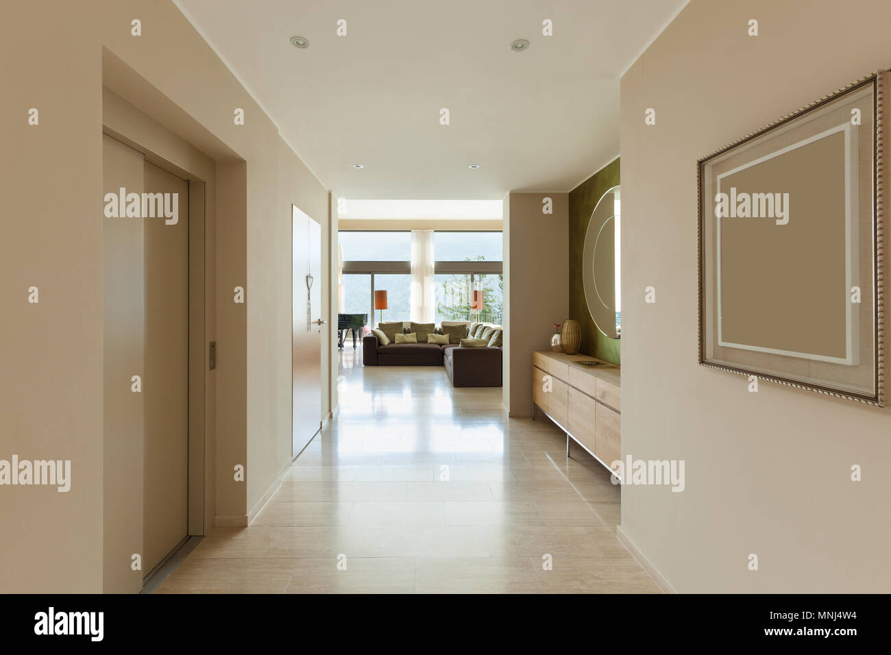Interior of modern apartment , living room view from corridor Stock ...