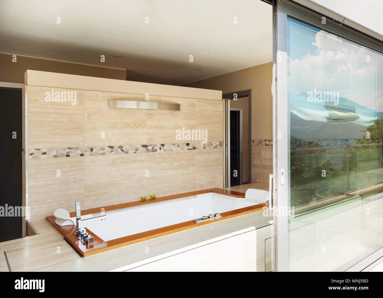 modern building, view bathroom with jacuzzi from the terrace Stock ...