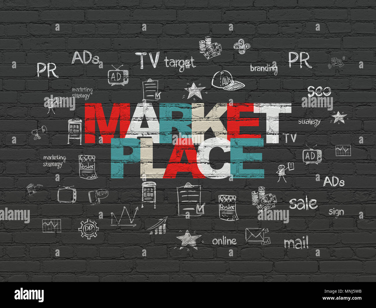 Marketing concept: Marketplace on wall background Stock Photo - Alamy
