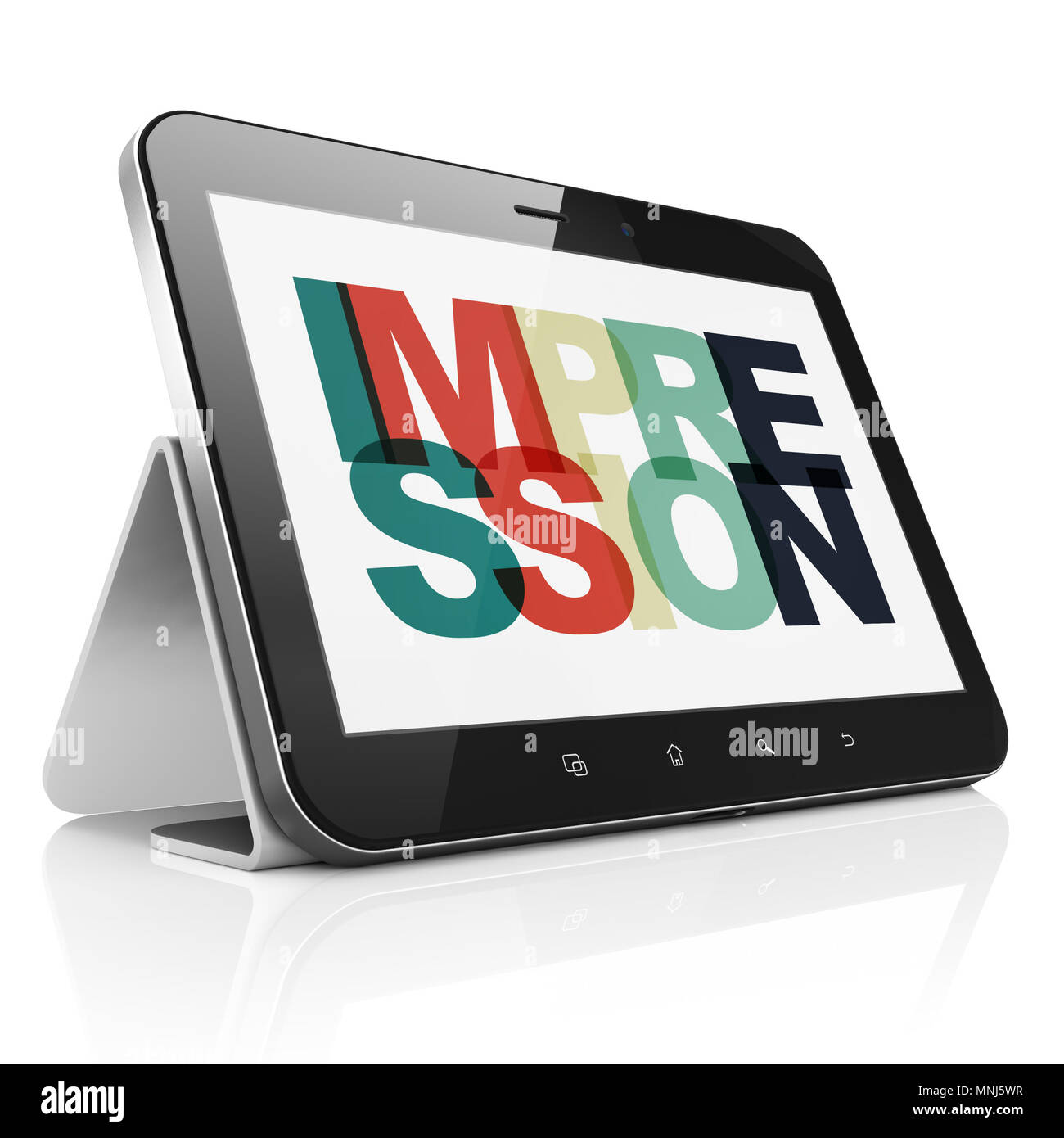 Marketing concept: Tablet Computer with Impression on display Stock ...