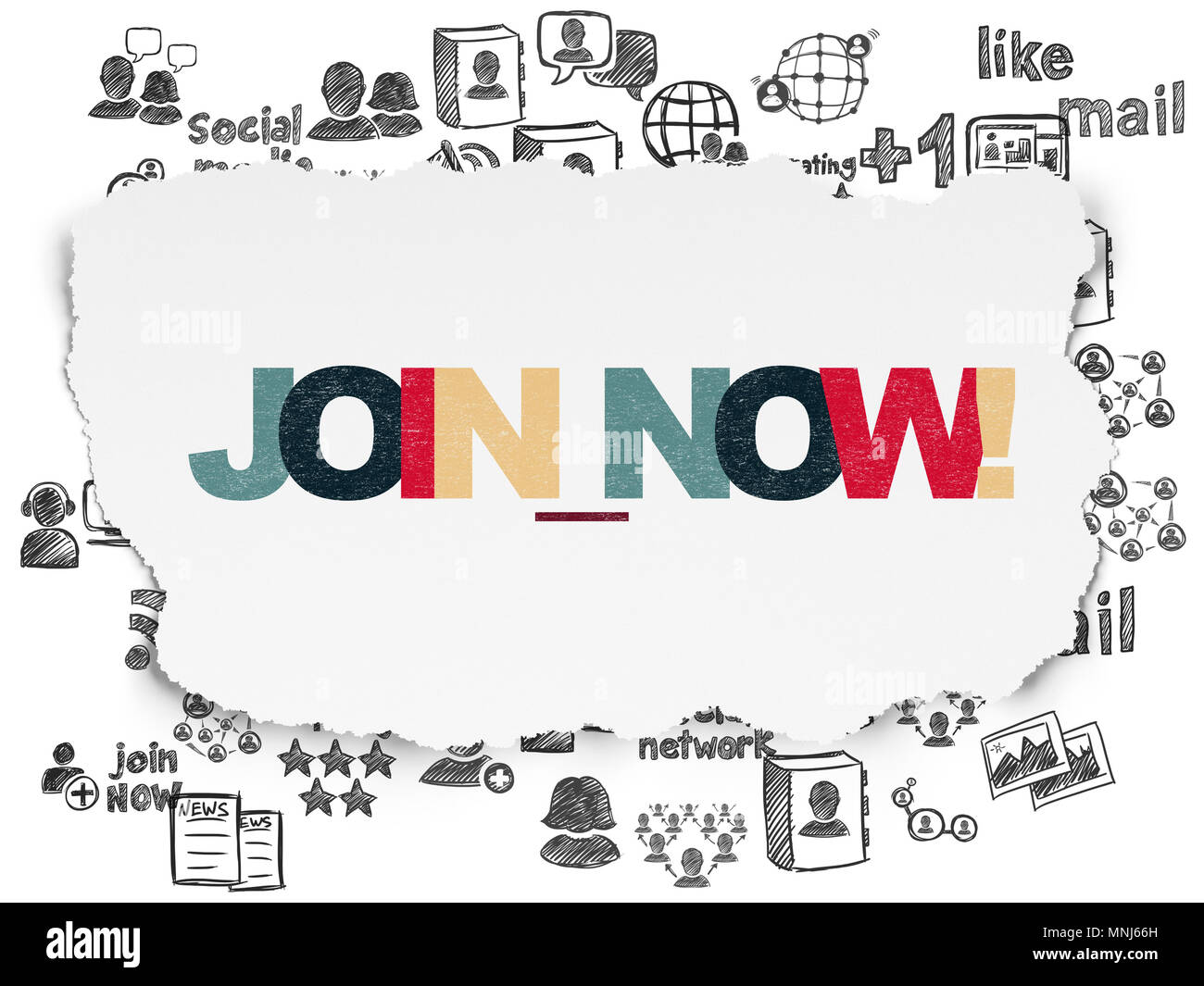 Social media concept: Join now! on Torn Paper background Stock Photo ...