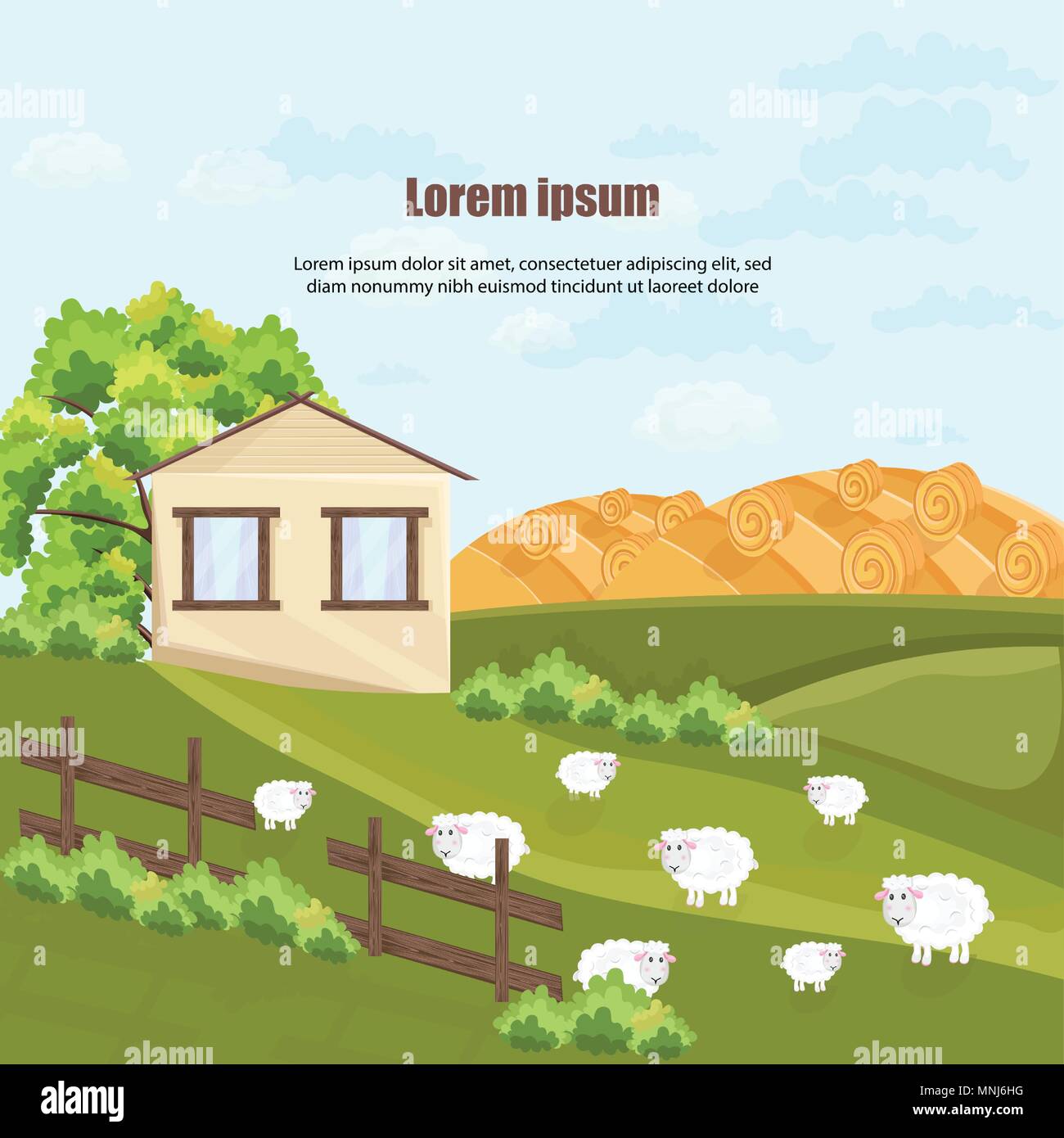 Farm house Vector. Nature beautiful green yard background Stock Vector ...