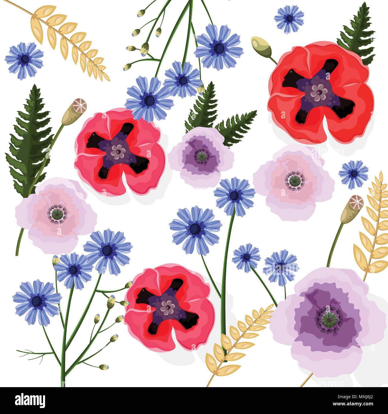 Poppy flowers pattern Vector. Floral background decor Stock Vector ...