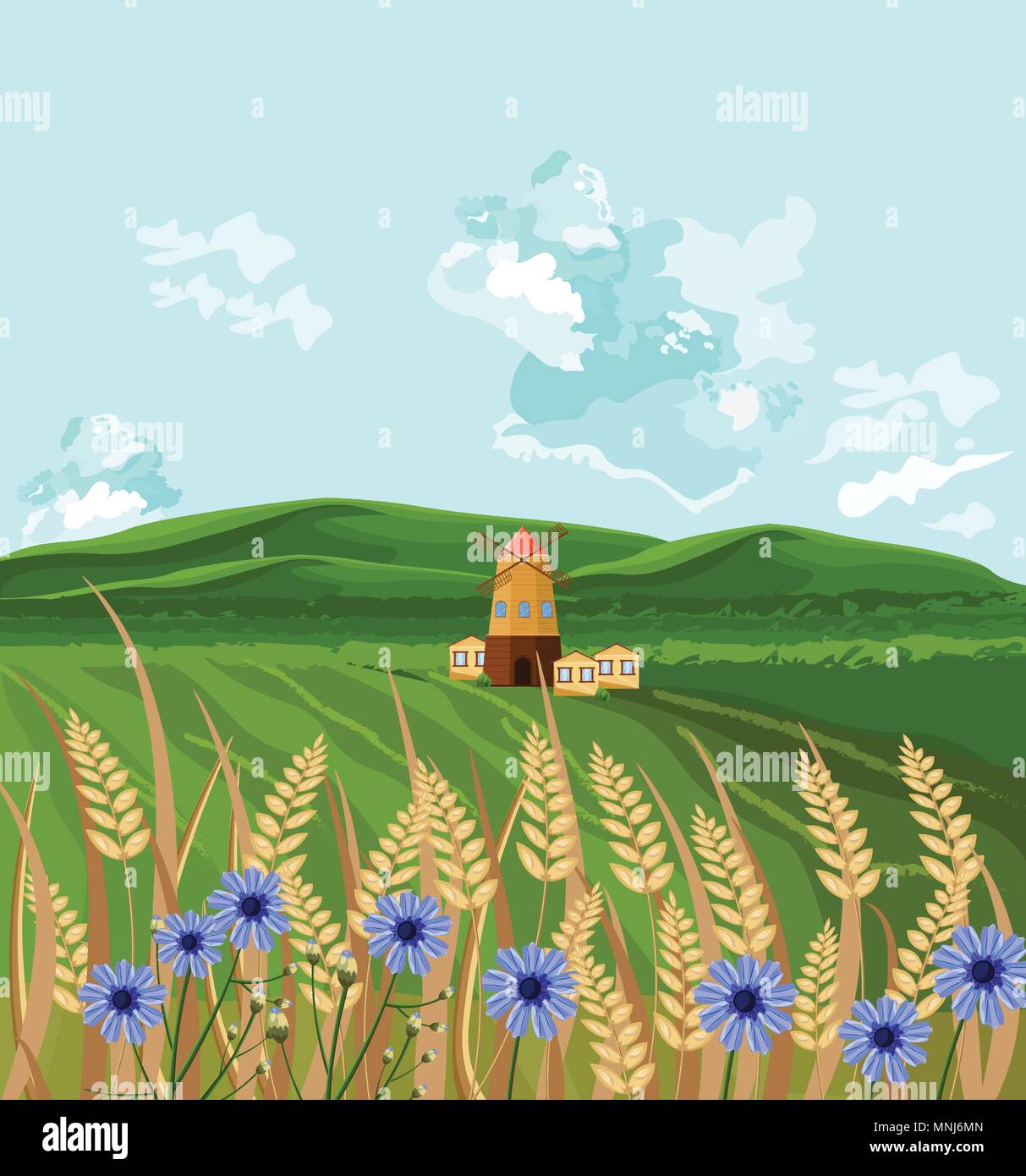Green fields Vector. Spring background decor illustration Stock Vector ...