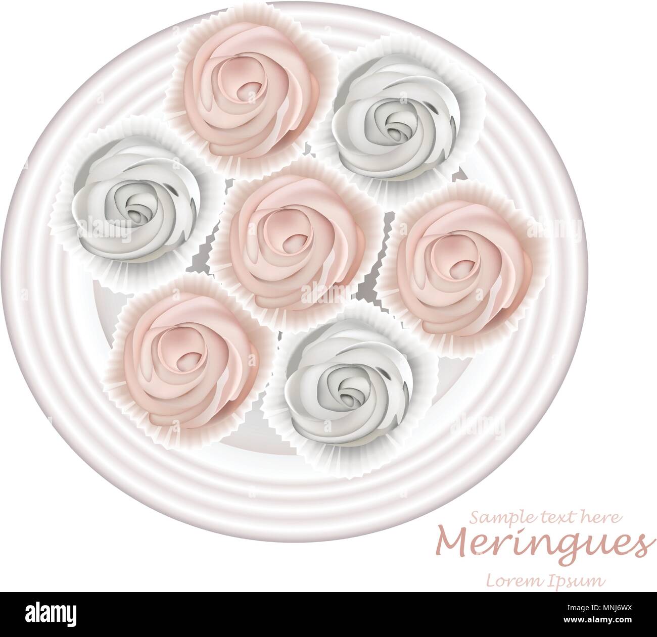 Meringues plate Vector. Sweet dessert Top view detailed illustration ...
