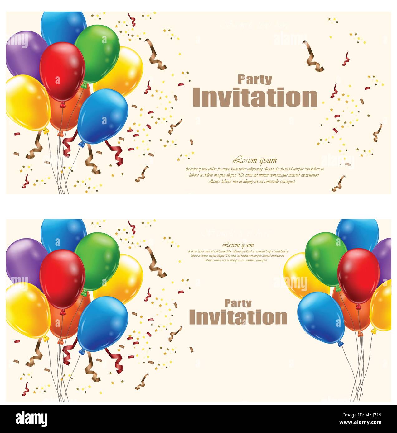 Balloons party invitation card Vector. celebrate events banner Stock ...