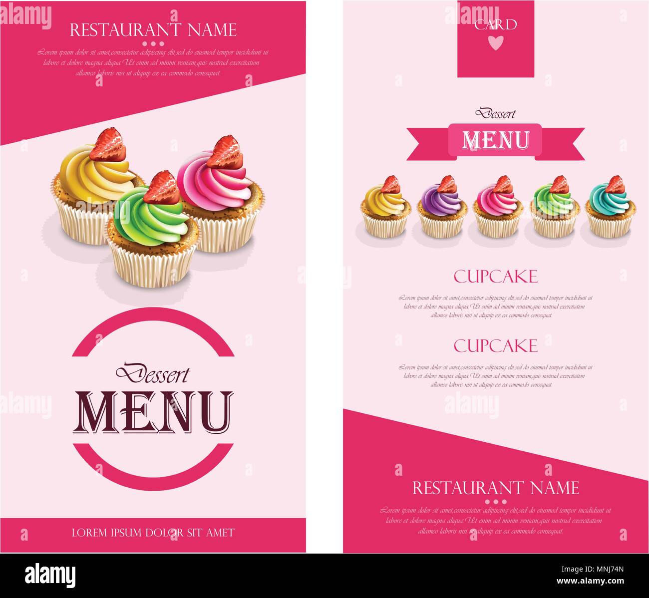 Dessert Menu Cupcakes Vector Realistic Banner Frame Layout Template 3d