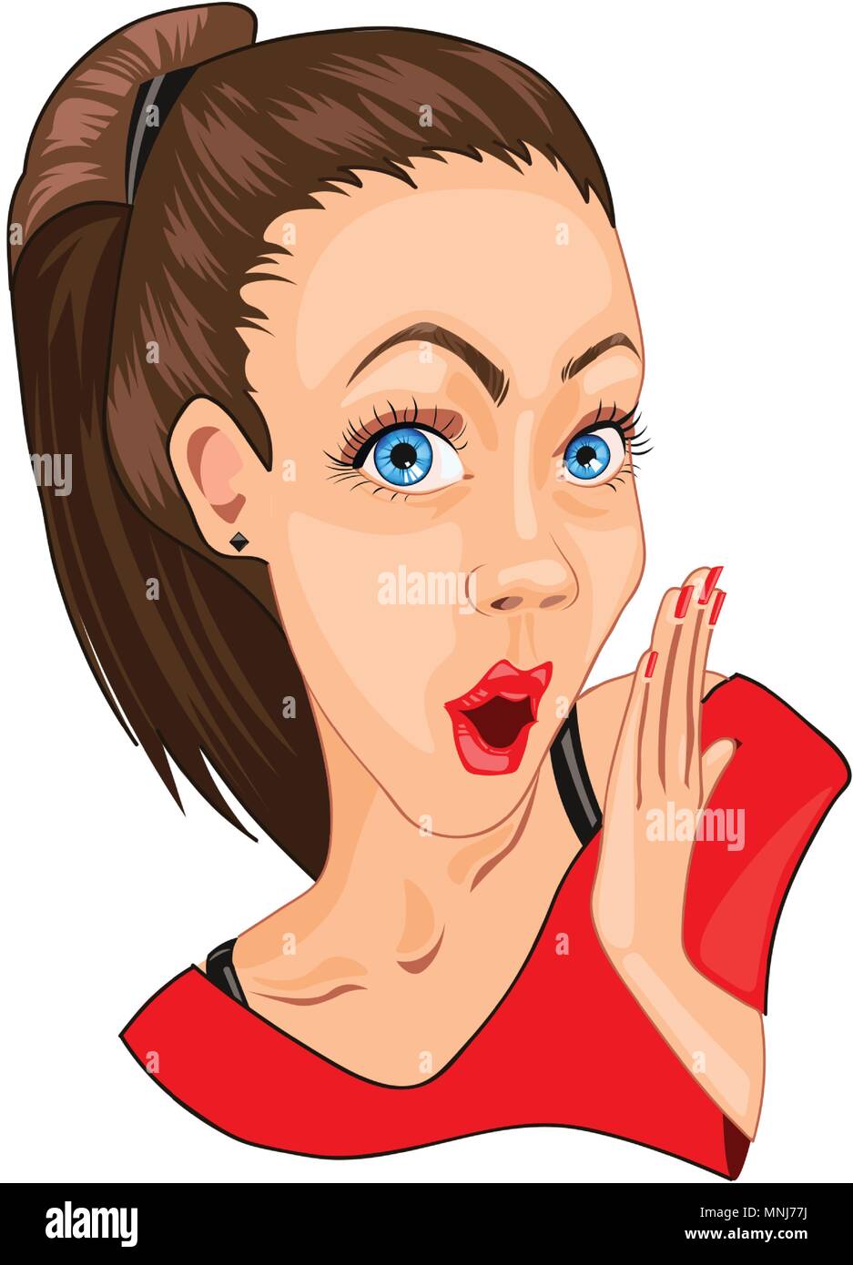 Beautiful girl surprised Vector. Happy stunned emotions. Cartoon ...