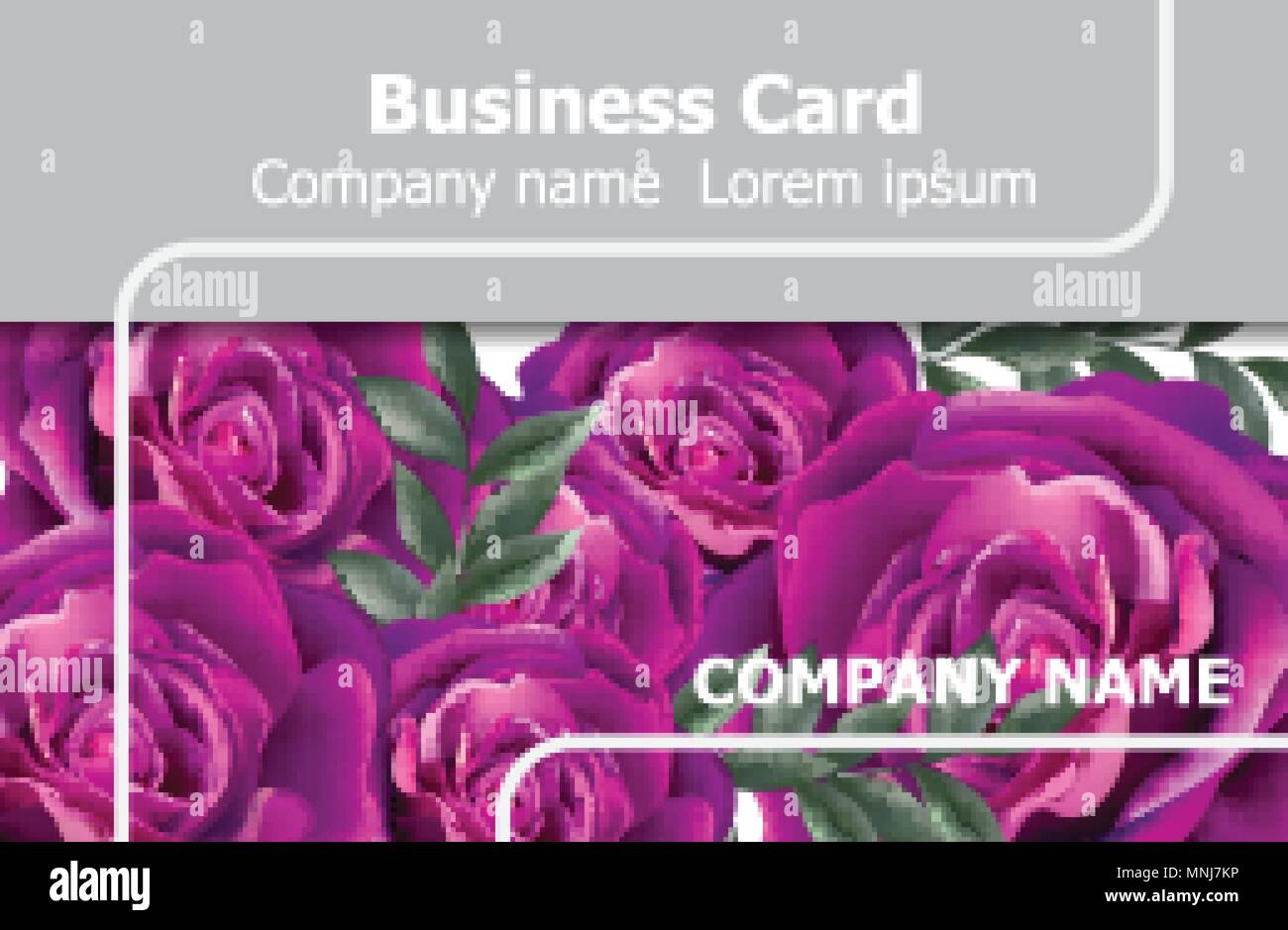 Business card with roses flowers Vector. Realistic floral decor ...