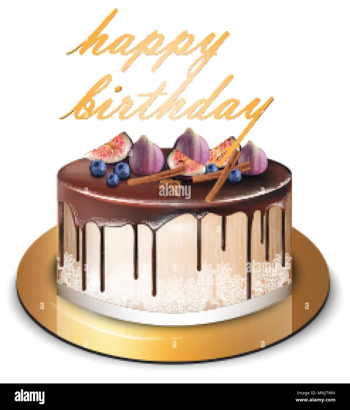Happy Birthday cake with fig fruits Vector. Delicious dessert sweet ...
