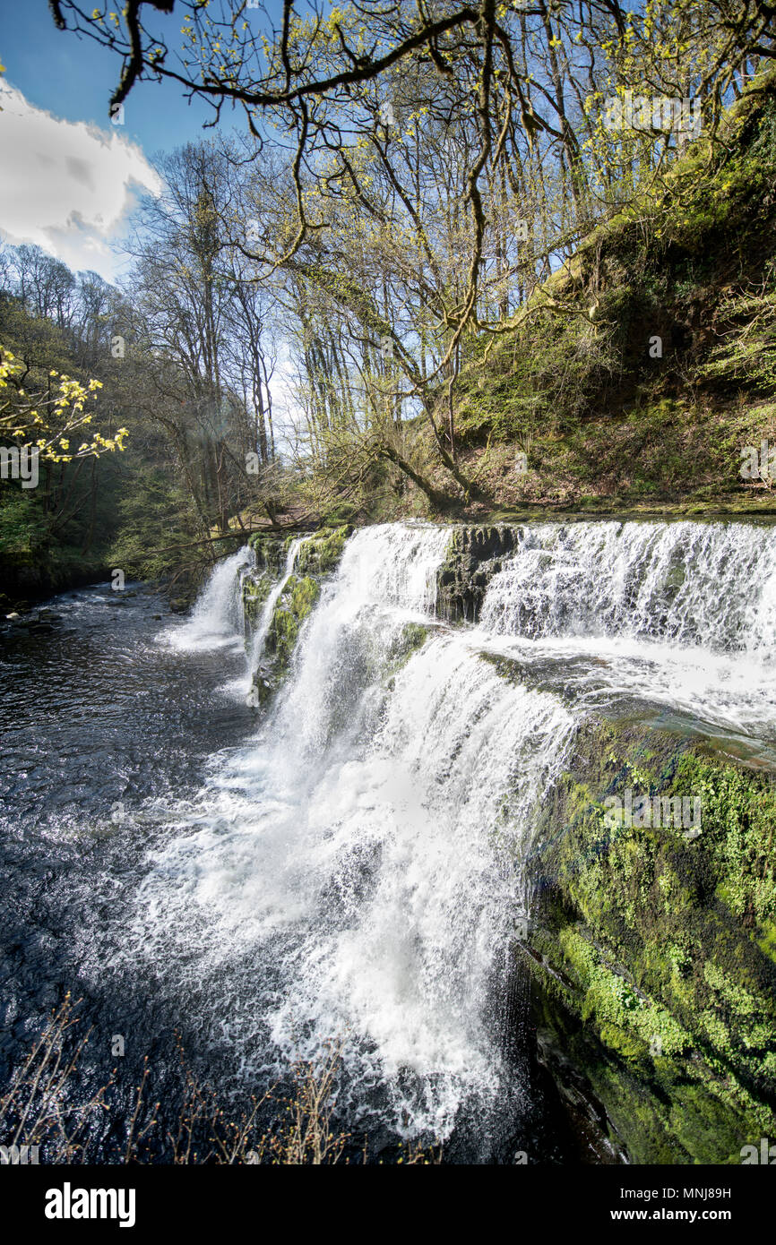 The Four Waterfalls Walk near Pontneddfechan in the Brecon Beacons ...