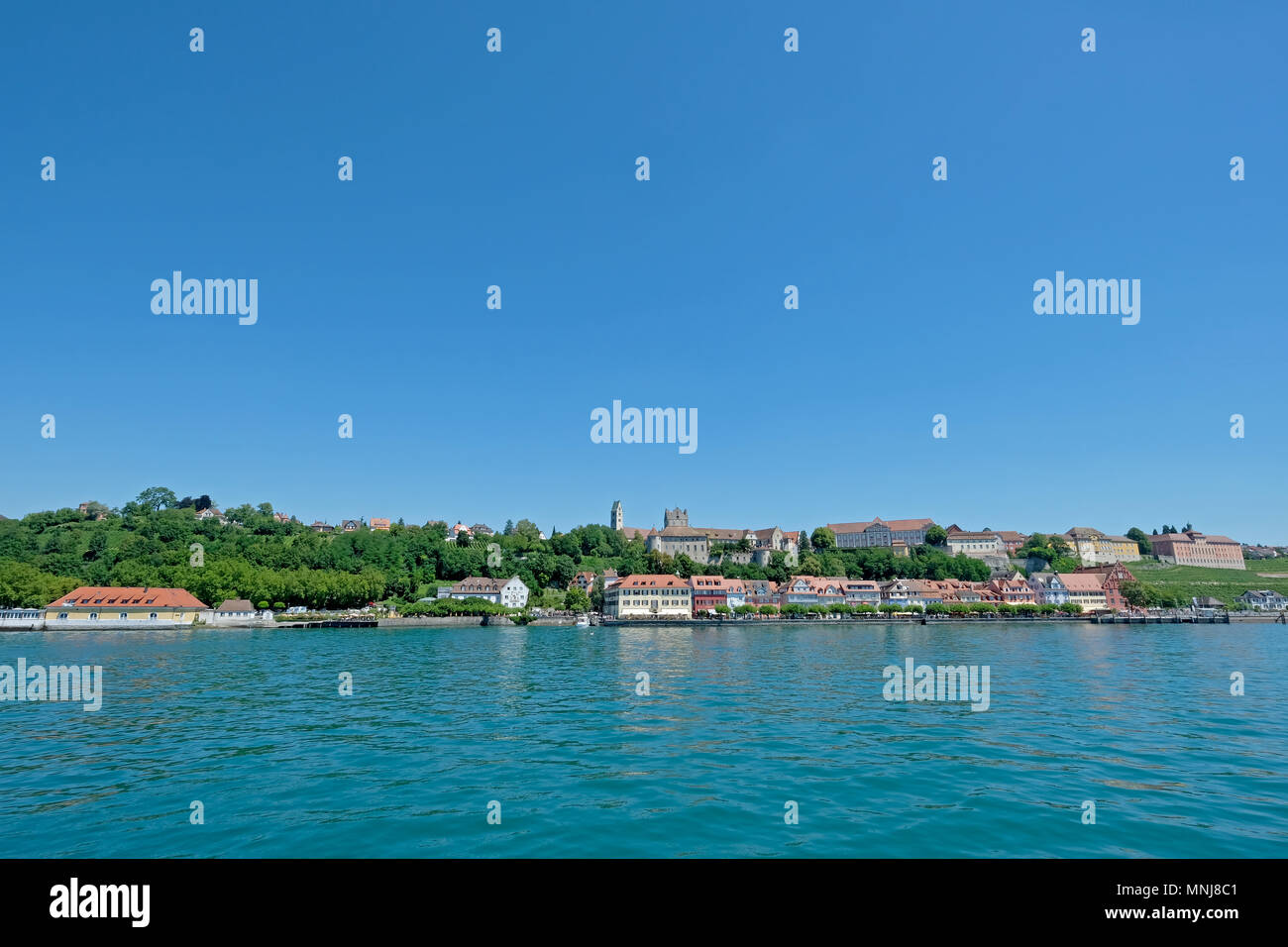 View of lakeside promenade, old german city Meersburg, Germany Stock ...