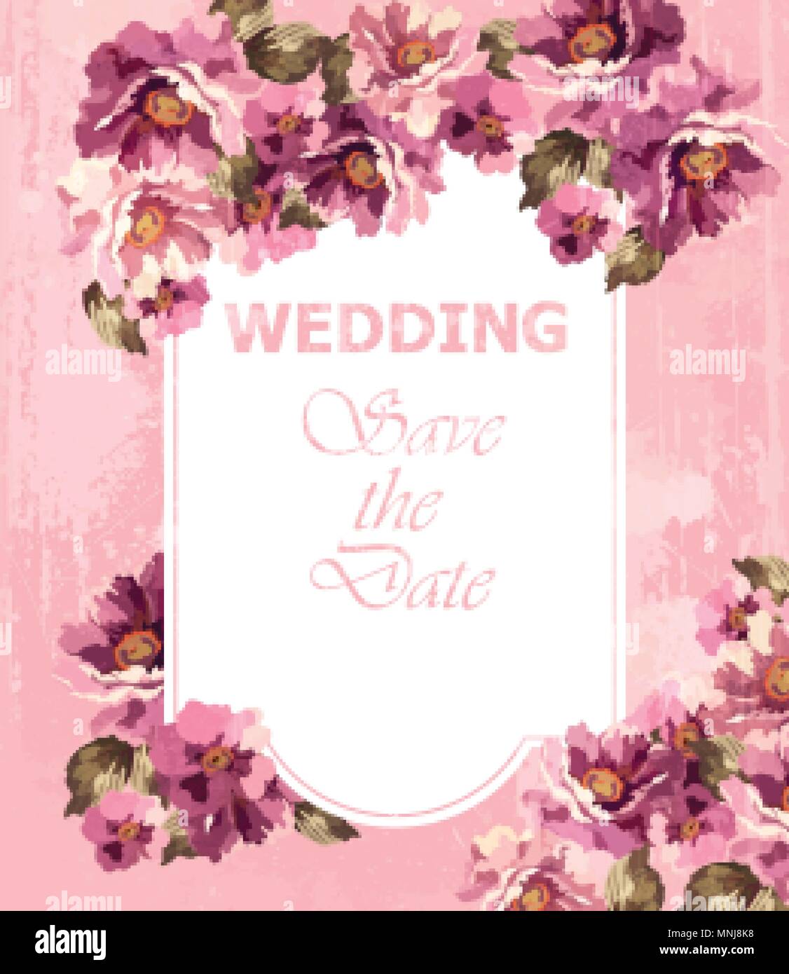 Wedding Invitation pink card Vector. Spring Floral background Stock ...