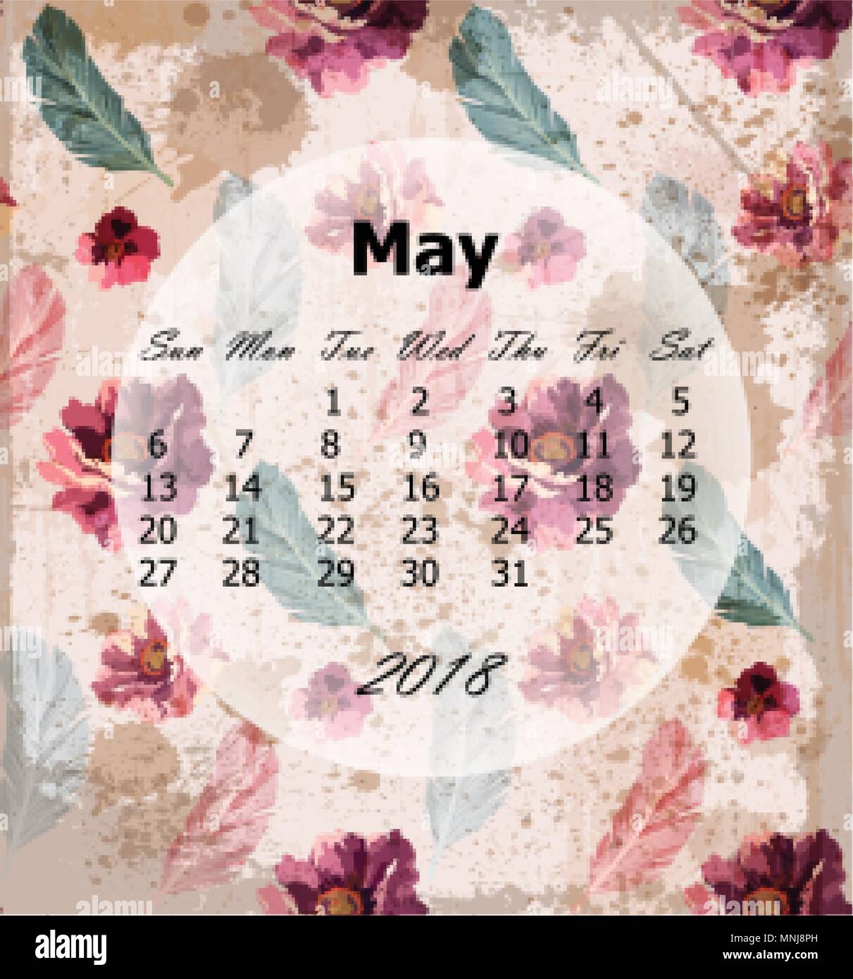 May Calendar page Vector. Vintage rose background Stock Vector Image ...