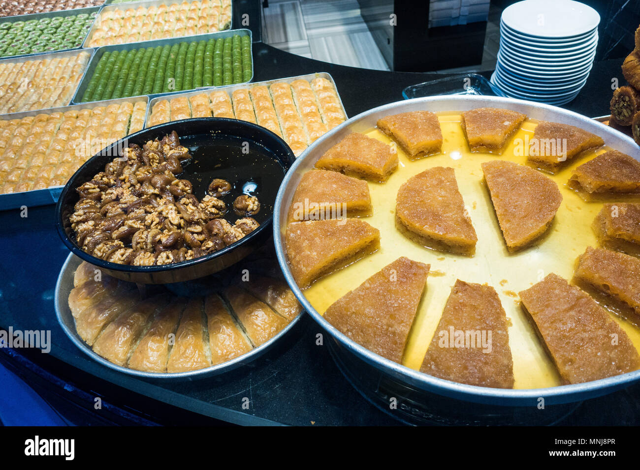 Turkish sweets on display at bakery 2018 Istanbul Stock Photo - Alamy
