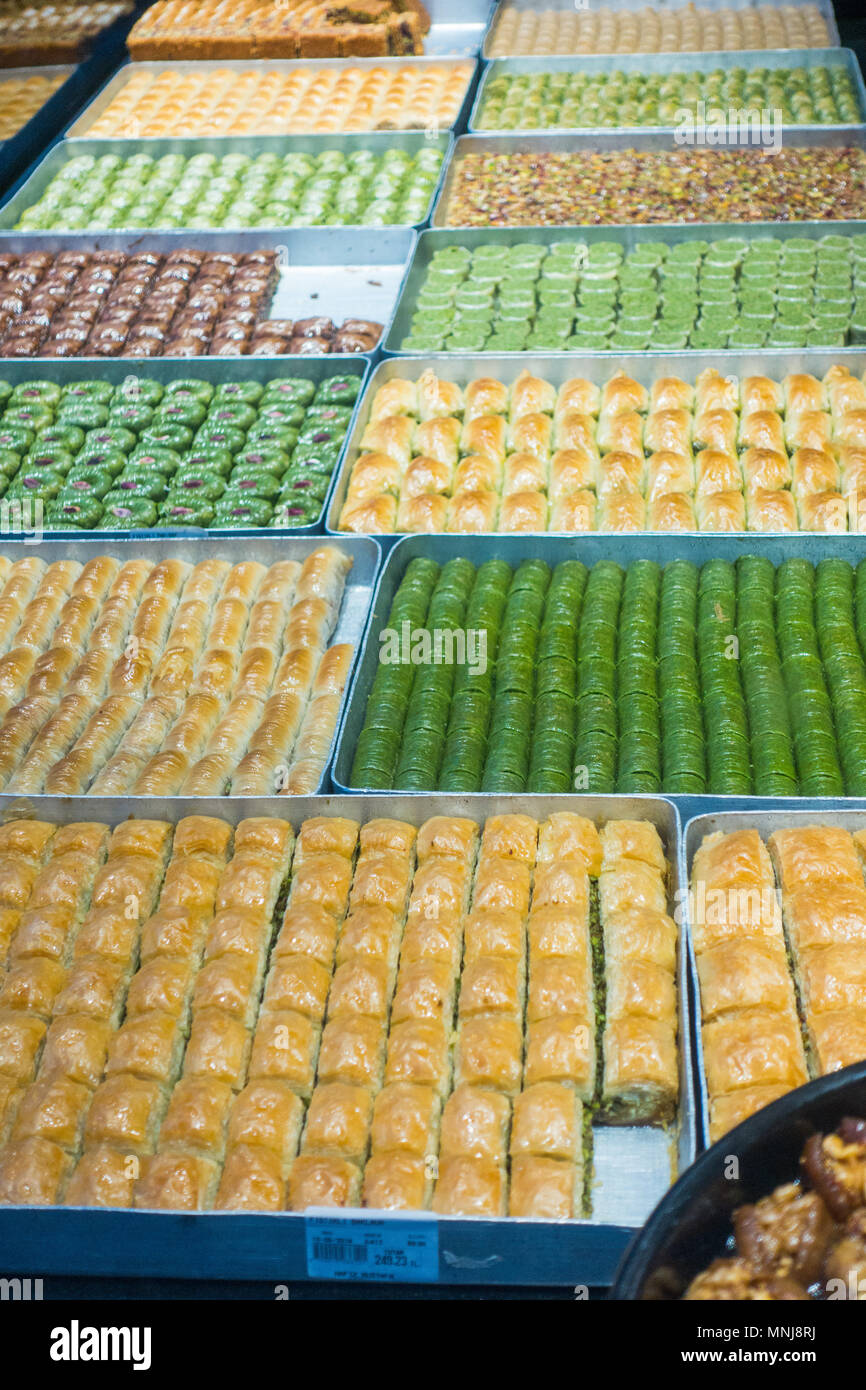Turkish sweets on display at bakery 2018 Istanbul Stock Photo - Alamy