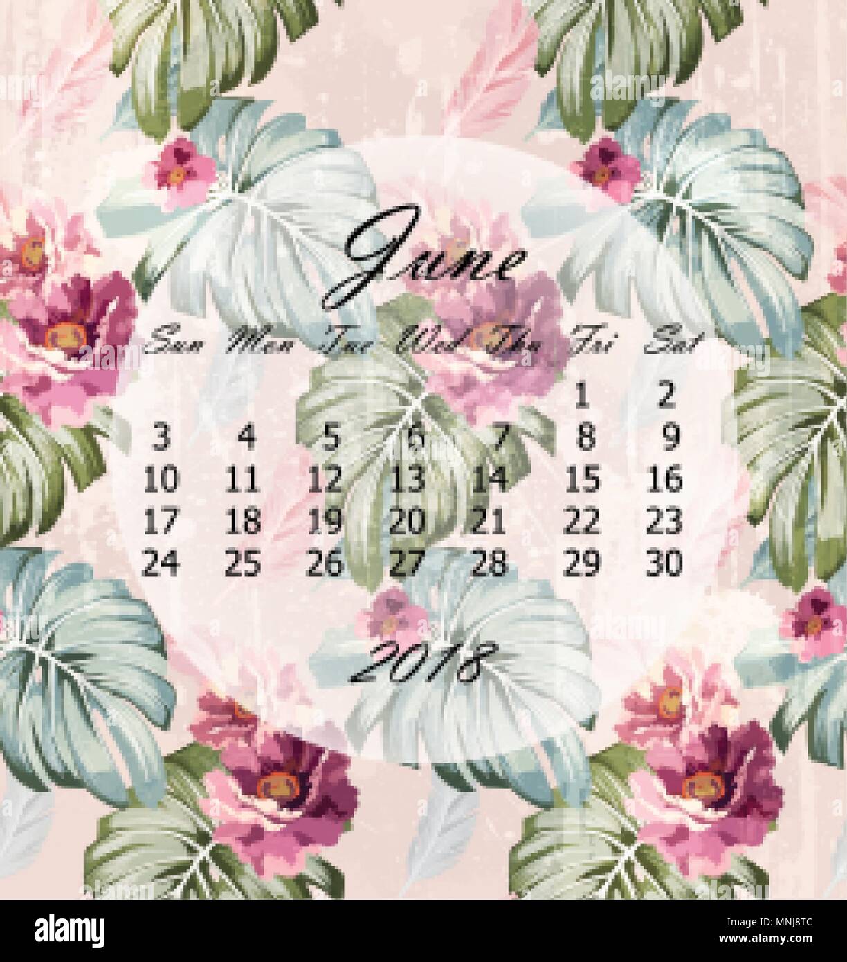 June Calendar page Vector. Vintage rose background Stock Vector Image ...