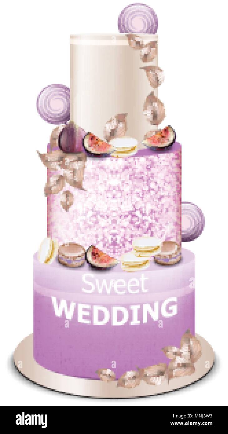 Wedding cake Vector. Delicious dessert with fig fruits. Purple ultra ...