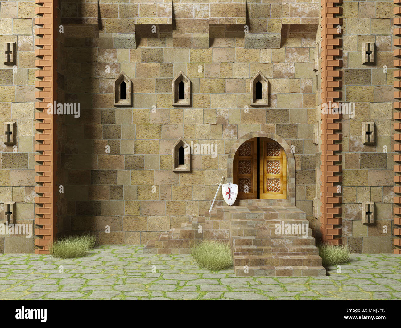 3D render medieval stronghold building exterior Stock Photo - Alamy